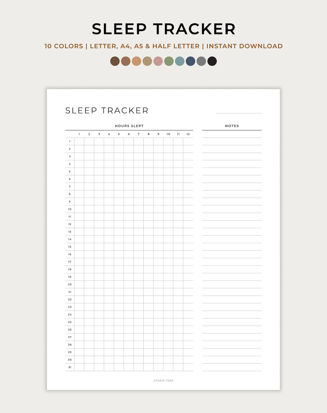 Sleep Tracker, Printable, Monthly Sleep Log, Sleep Quality Journal ...