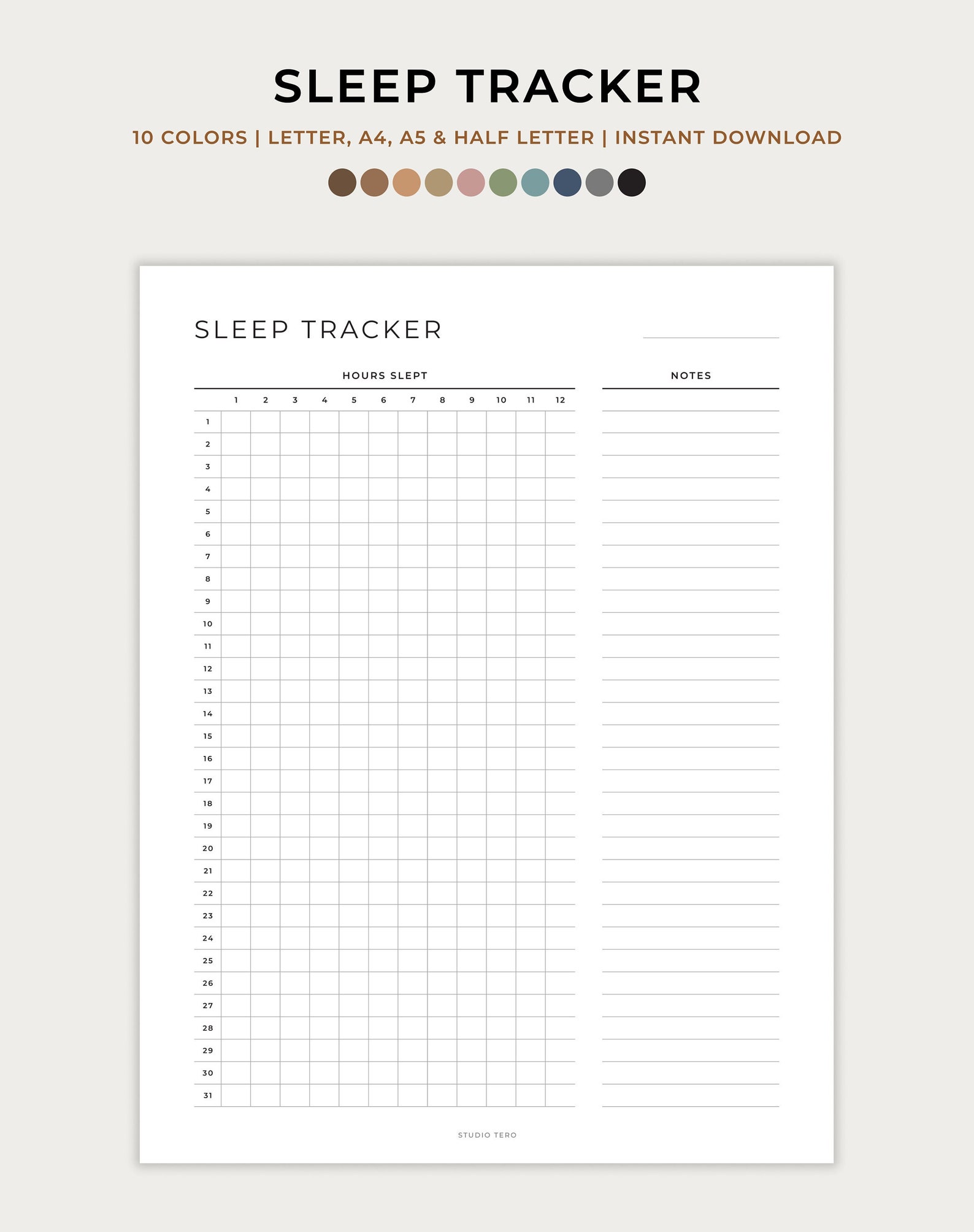 Sleep Tracker, Printable, Monthly Sleep Log, Sleep Quality Journal ...