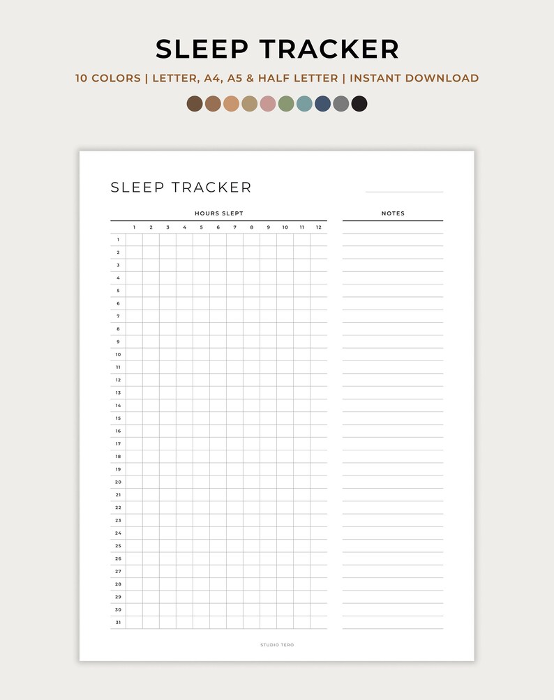 Sleep Tracker, Printable, Monthly Sleep Log, Sleep Quality Journal ...
