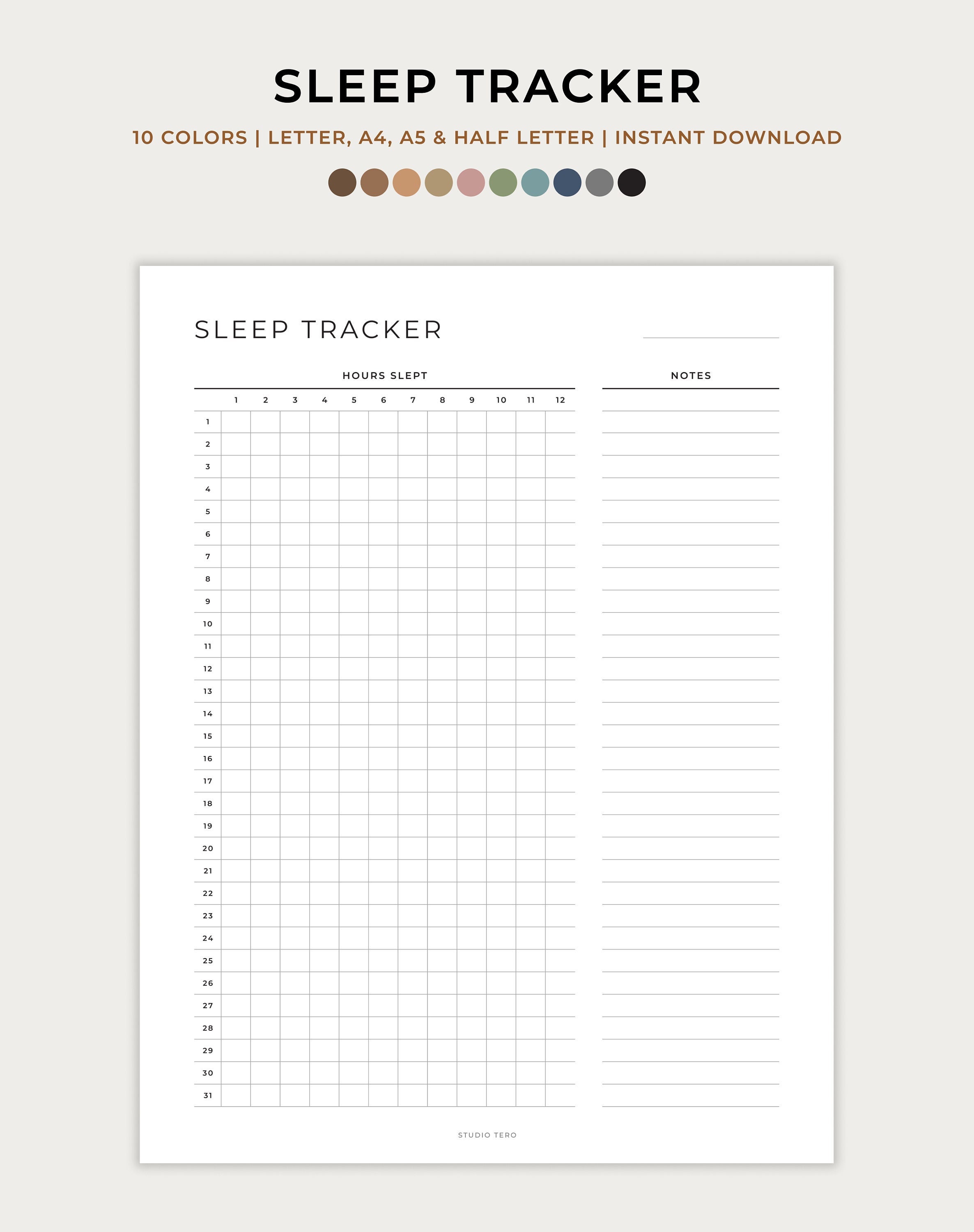Sleep Tracker, Printable, Monthly Sleep Log, Sleep Quality Journal ...