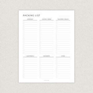 Travel Packing List Printable, Travel Documents, Electronics, Clothes ...