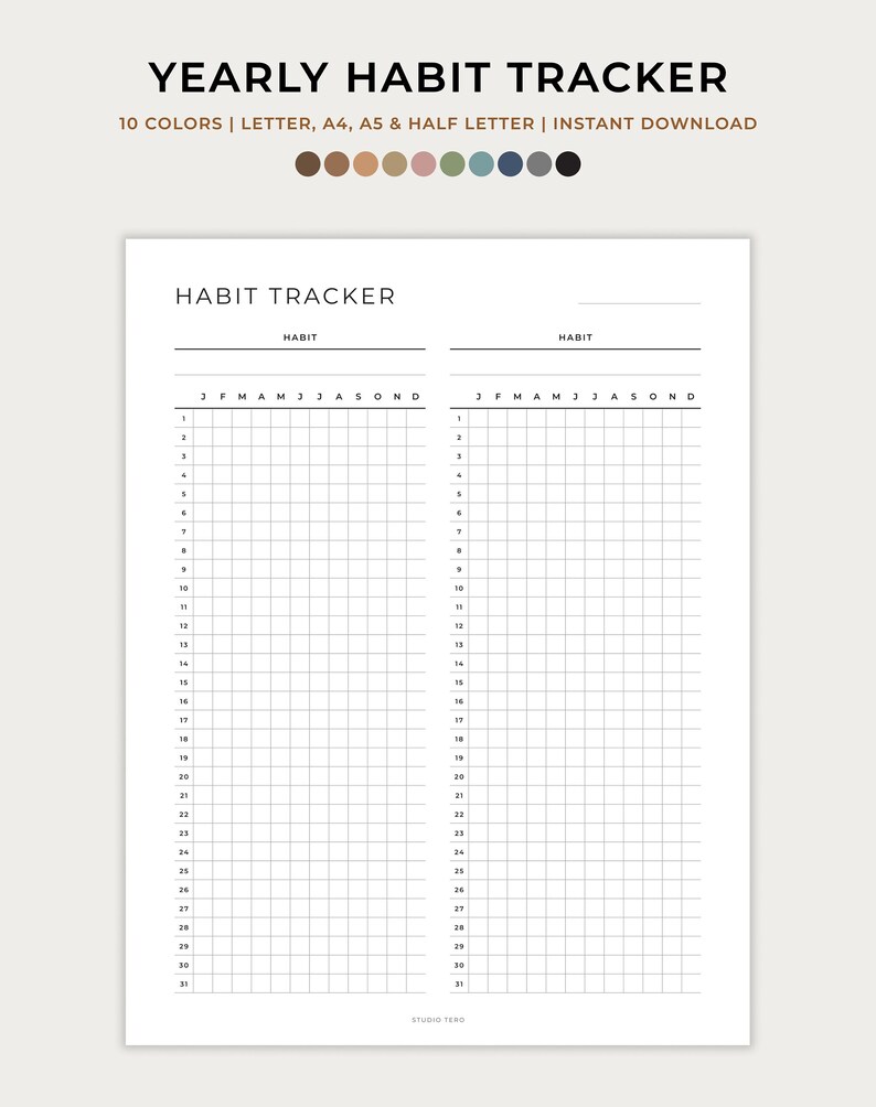 Yearly Habit Tracker, Routine Tracker, Goal Setting, Annual Goal ...