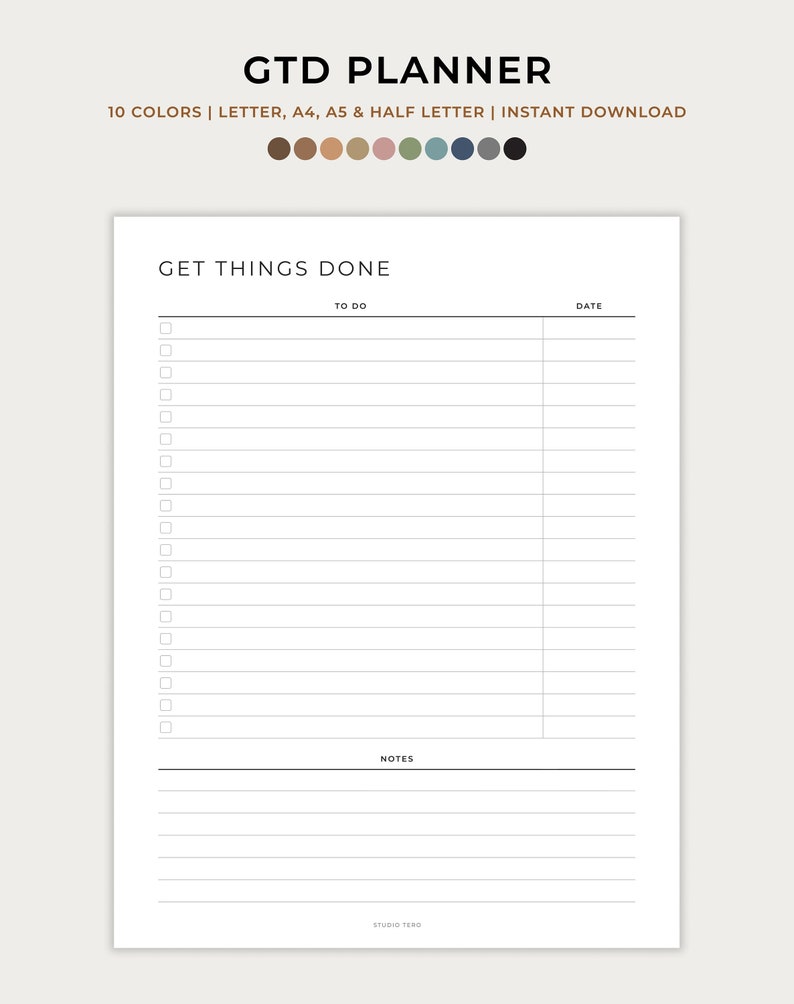 GTD Planner, Get Things Done, Printable to Do List Template, Task List ...