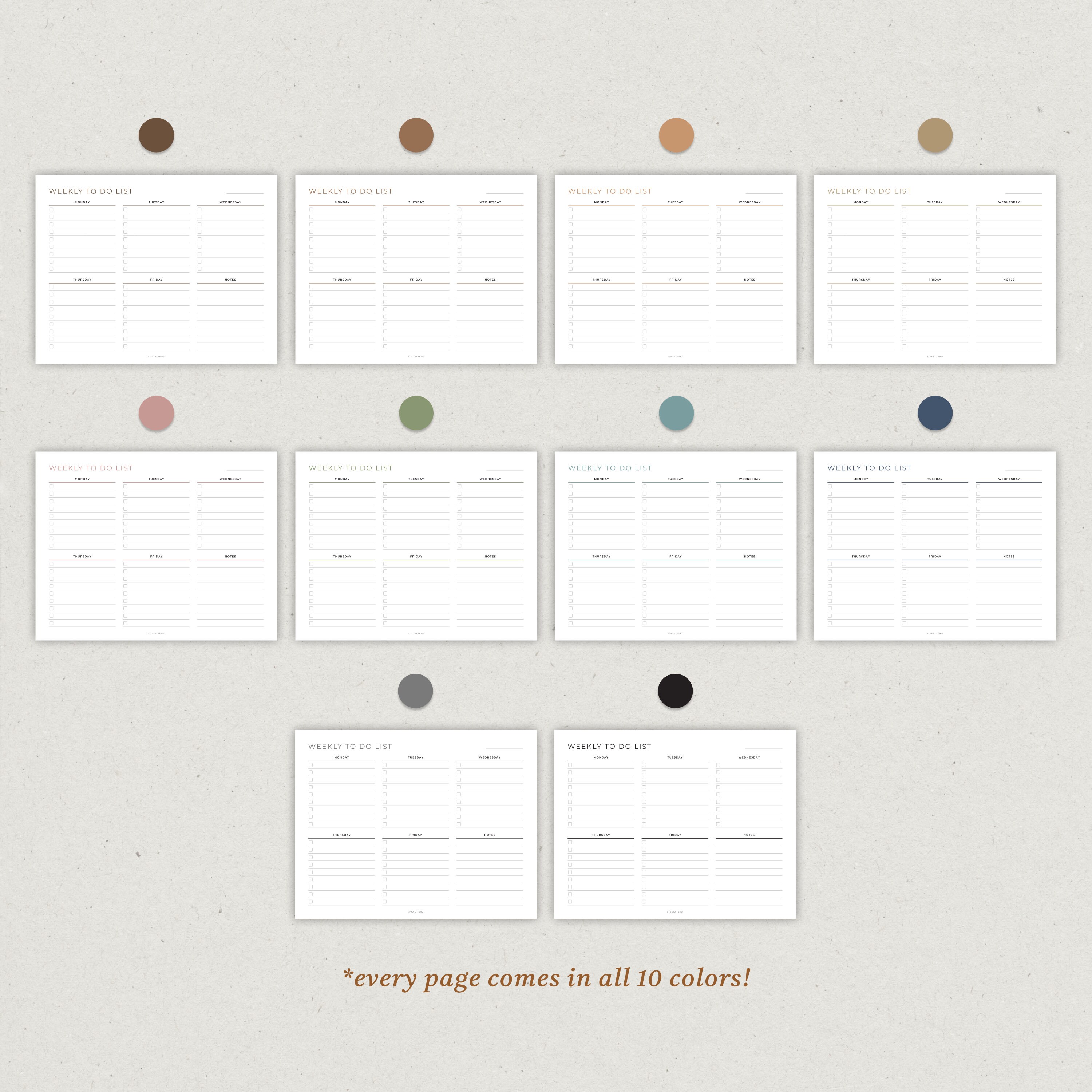 5 Day Week Task List, Printable, Weekly Planner Template, Student ...
