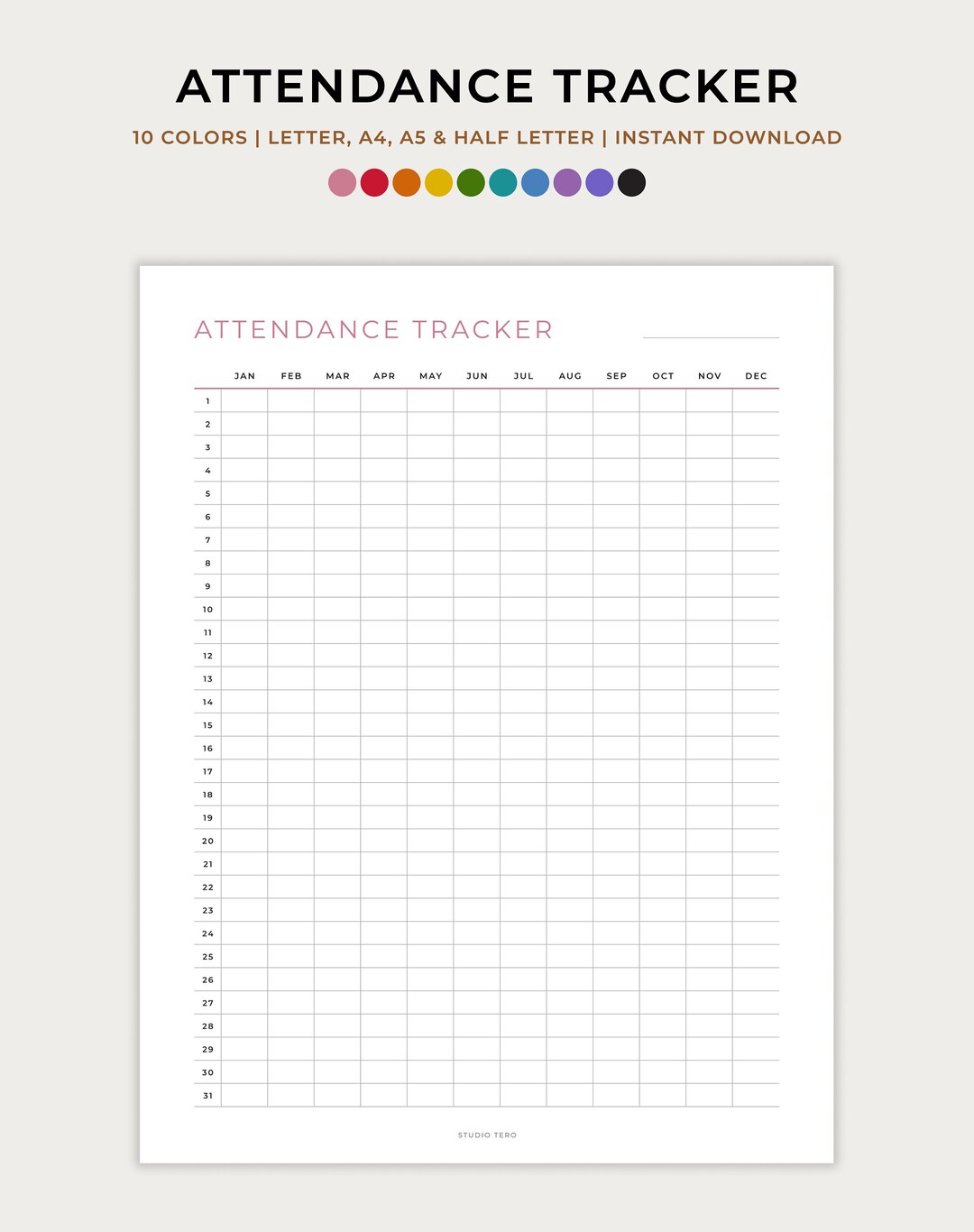 Attendance Tracker, Attendance Log, Homeschool Attendance Log, Student ...