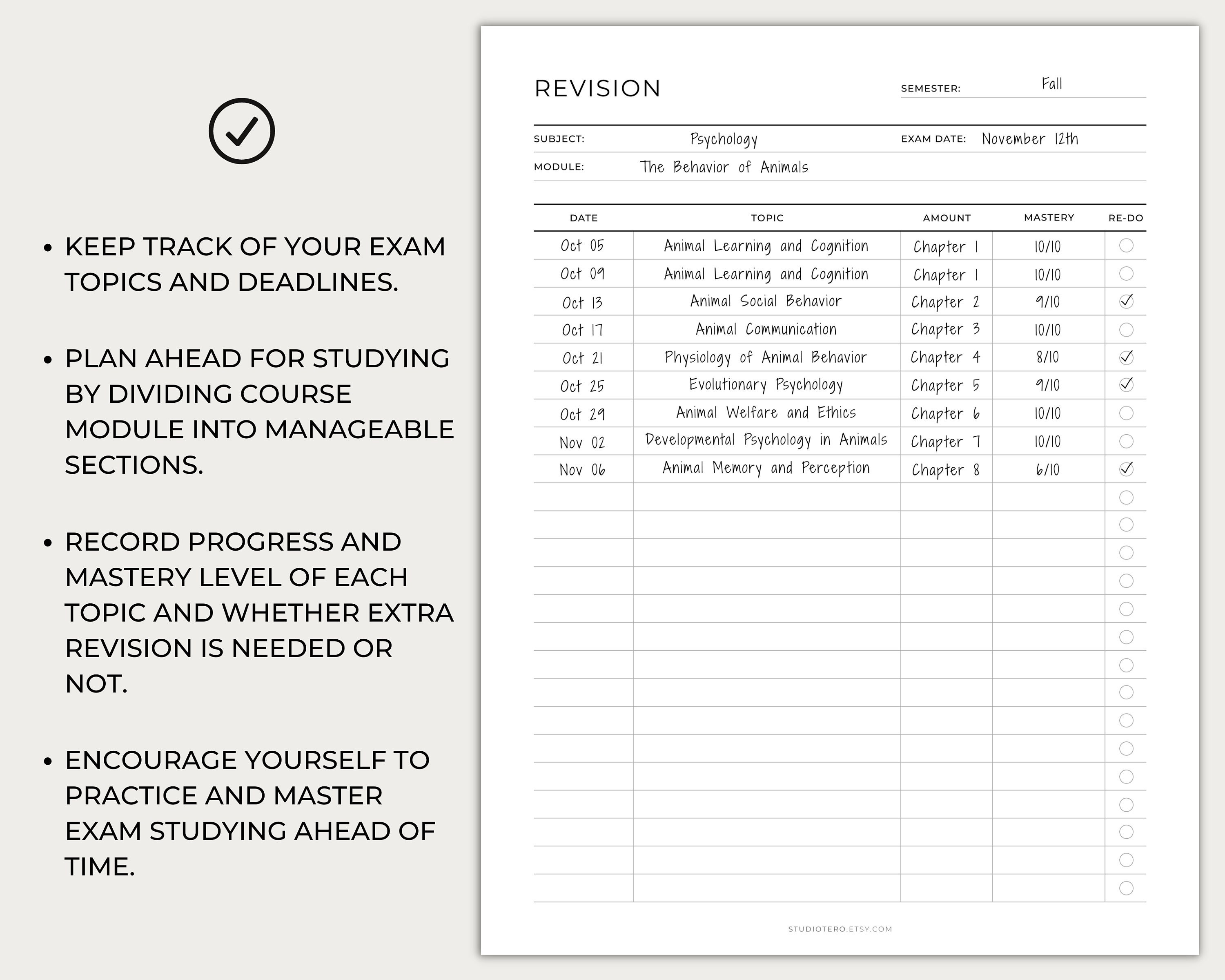 Revision Planner, Printable, Minimal, Students Study Log, Exam Planner ...