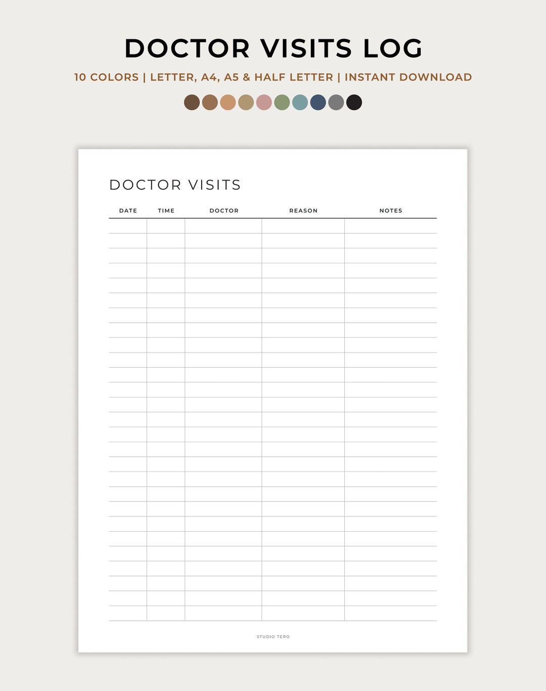 Doctor Visits Log, Appointment Log, Health and Medical Log, Doctor ...