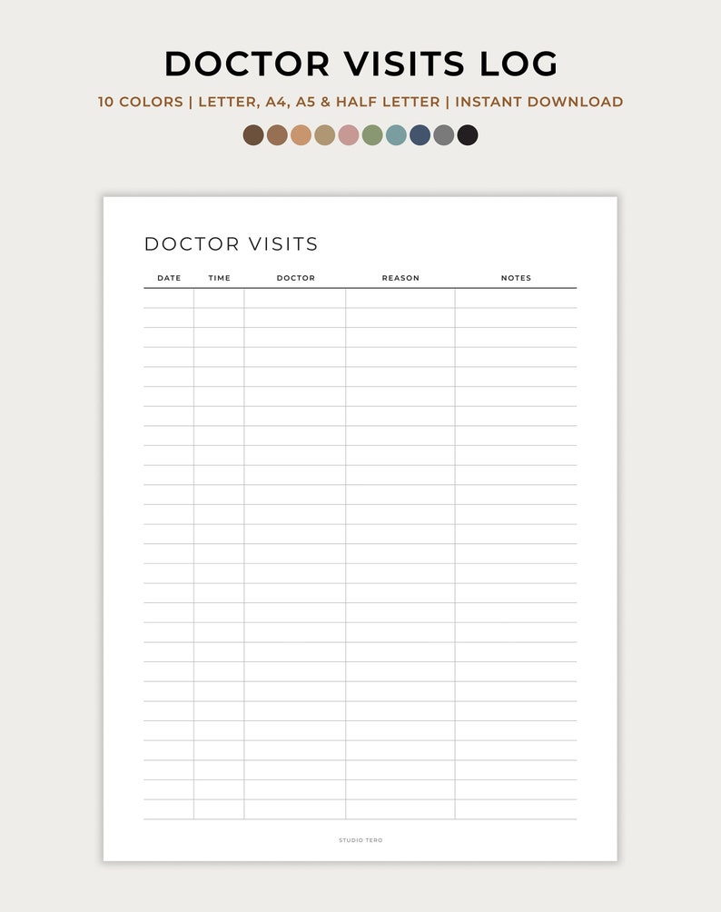 Doctor Visits Log, Appointment Log, Health and Medical Log, Doctor ...