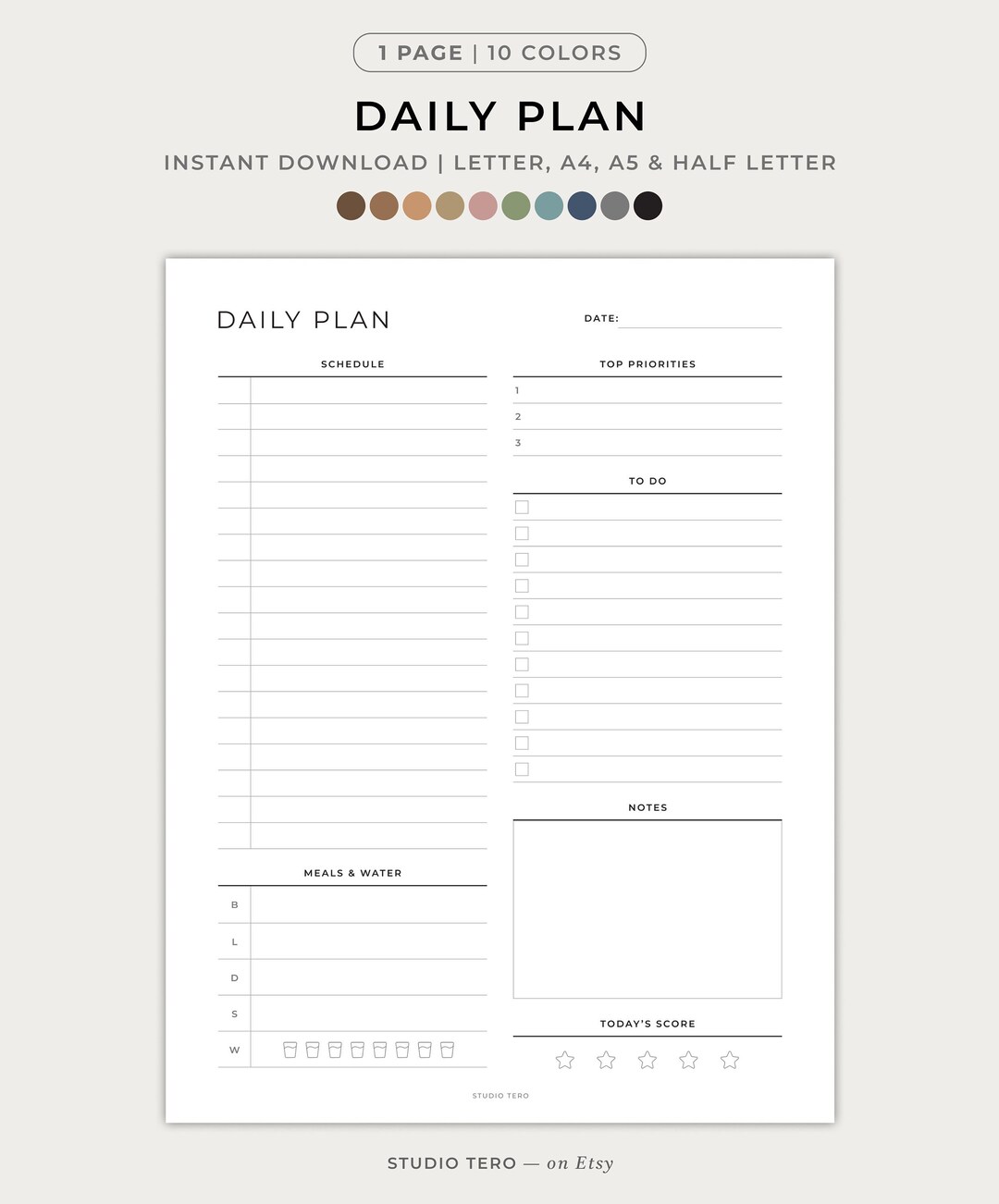 Daily Plan, Daily Printable 8.5x11 Planner Daily Grind Planner Inserts ...