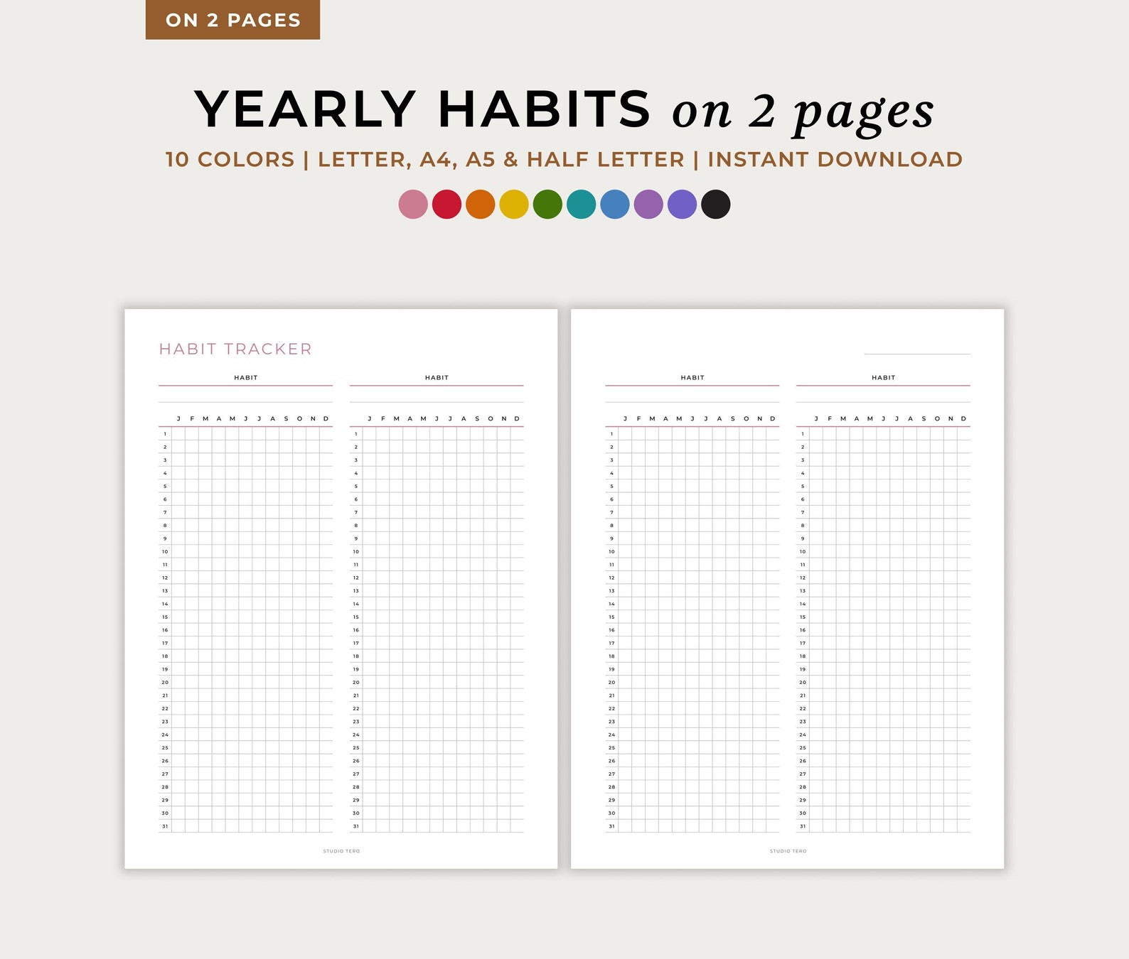 Yearly Habits on 2 Pages, Yearly Habit Tracker, Habit Forming, Goal ...