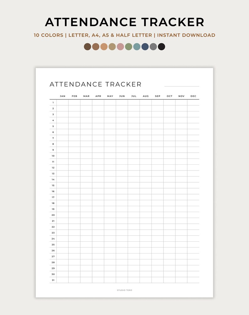 Attendance Tracker, Attendance Log, Homeschool Attendance Log, Student ...