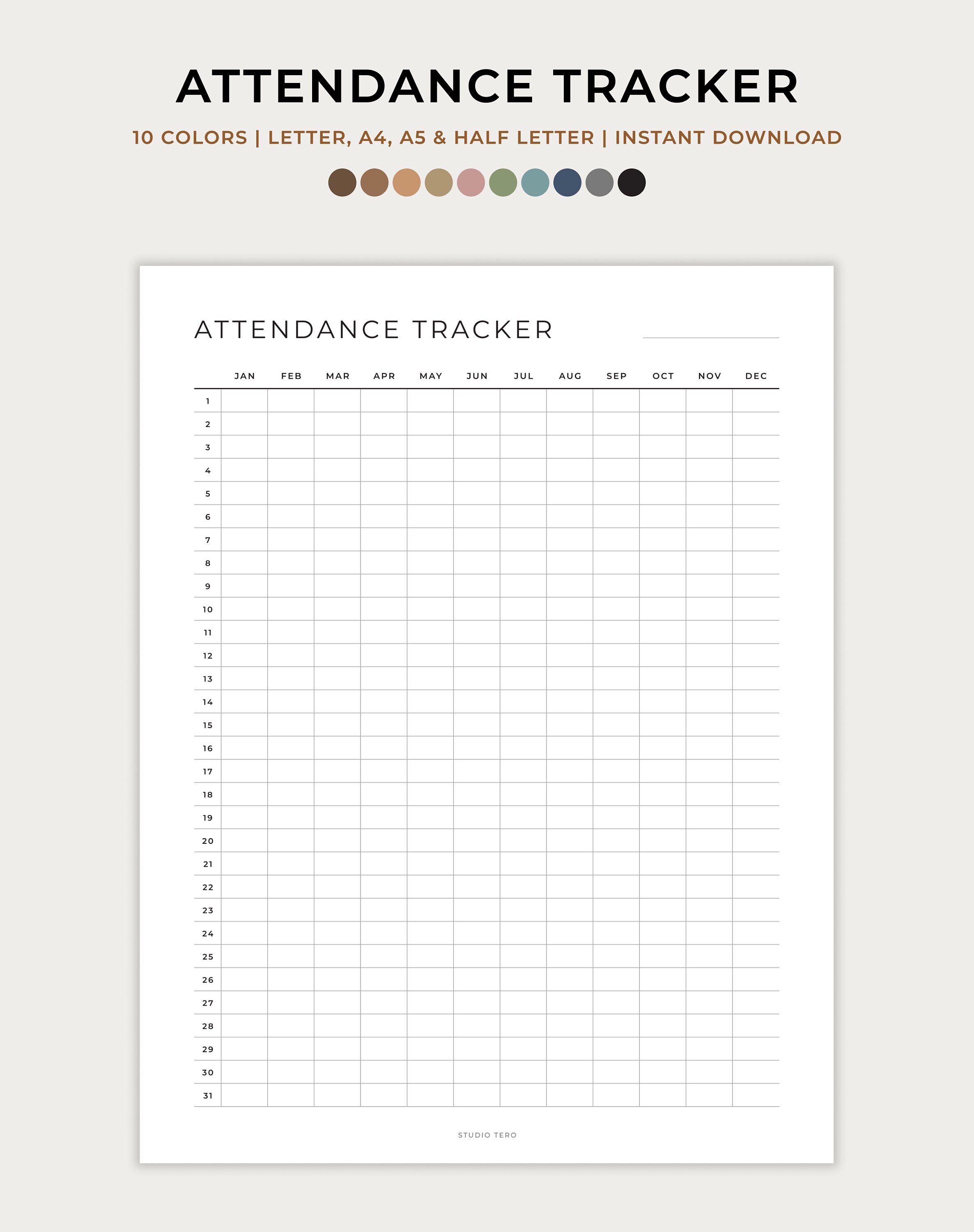 Attendance Tracker, Attendance Log, Homeschool Attendance Log, Student ...