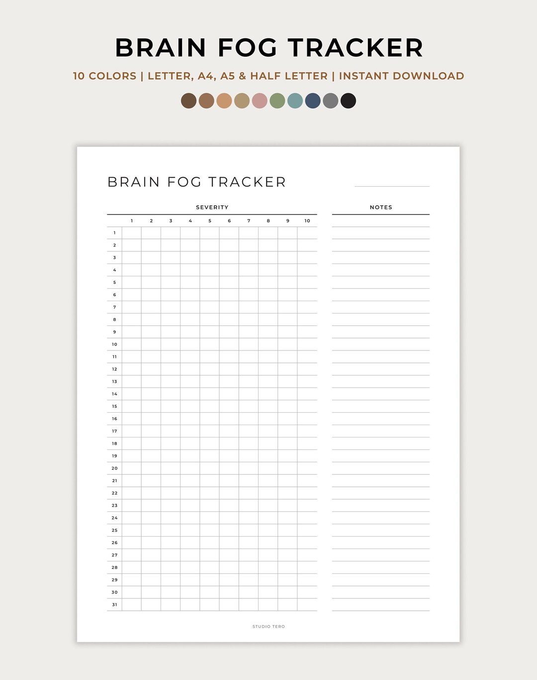 Brain Fog Tracker, Printable Template, Wellness Planner, Health Tracker ...