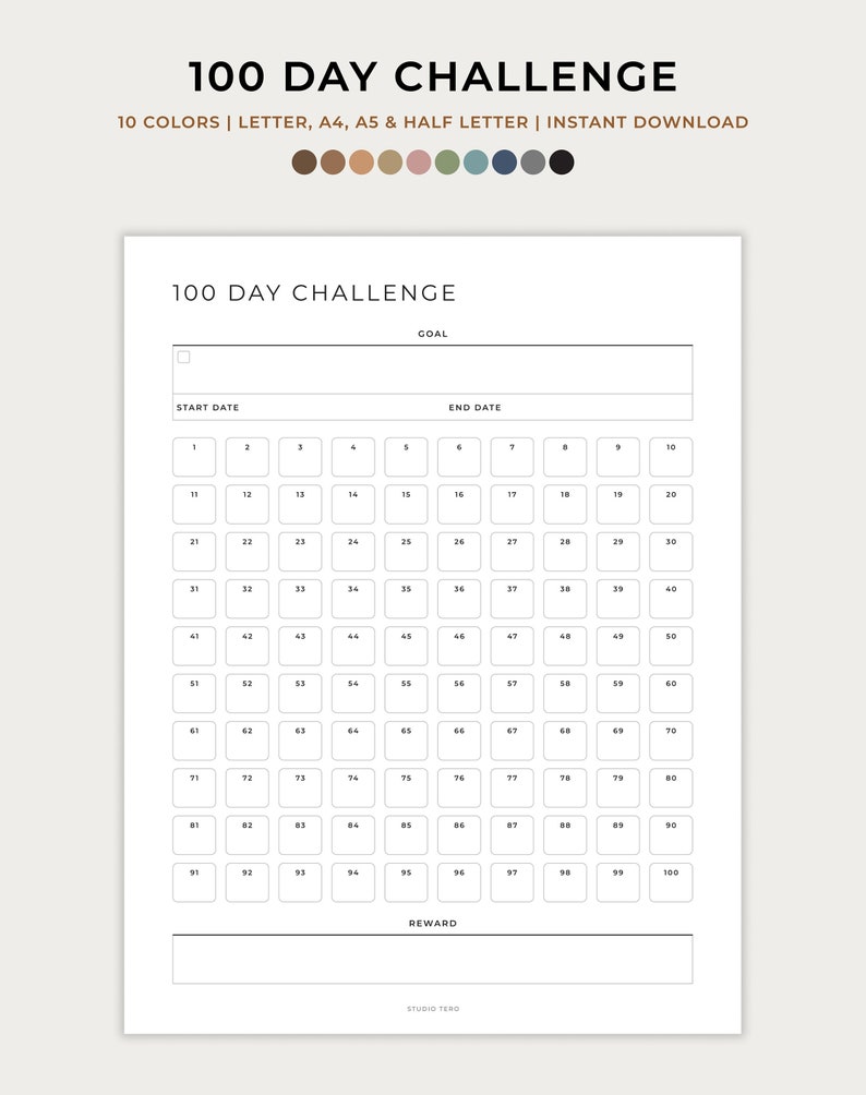 100 Day Challenge, Action Plan, Goal Setting, Habit Forming, Goal ...