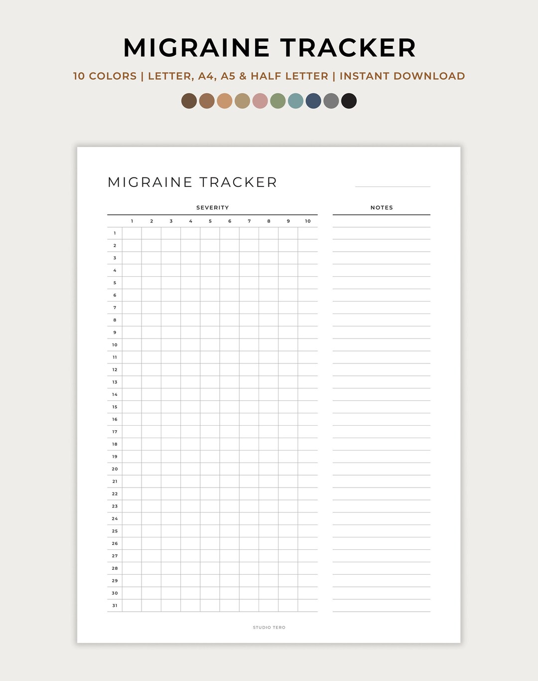 Migraine Tracker, Printable Template, Headache Pain Tracker, Migraine ...