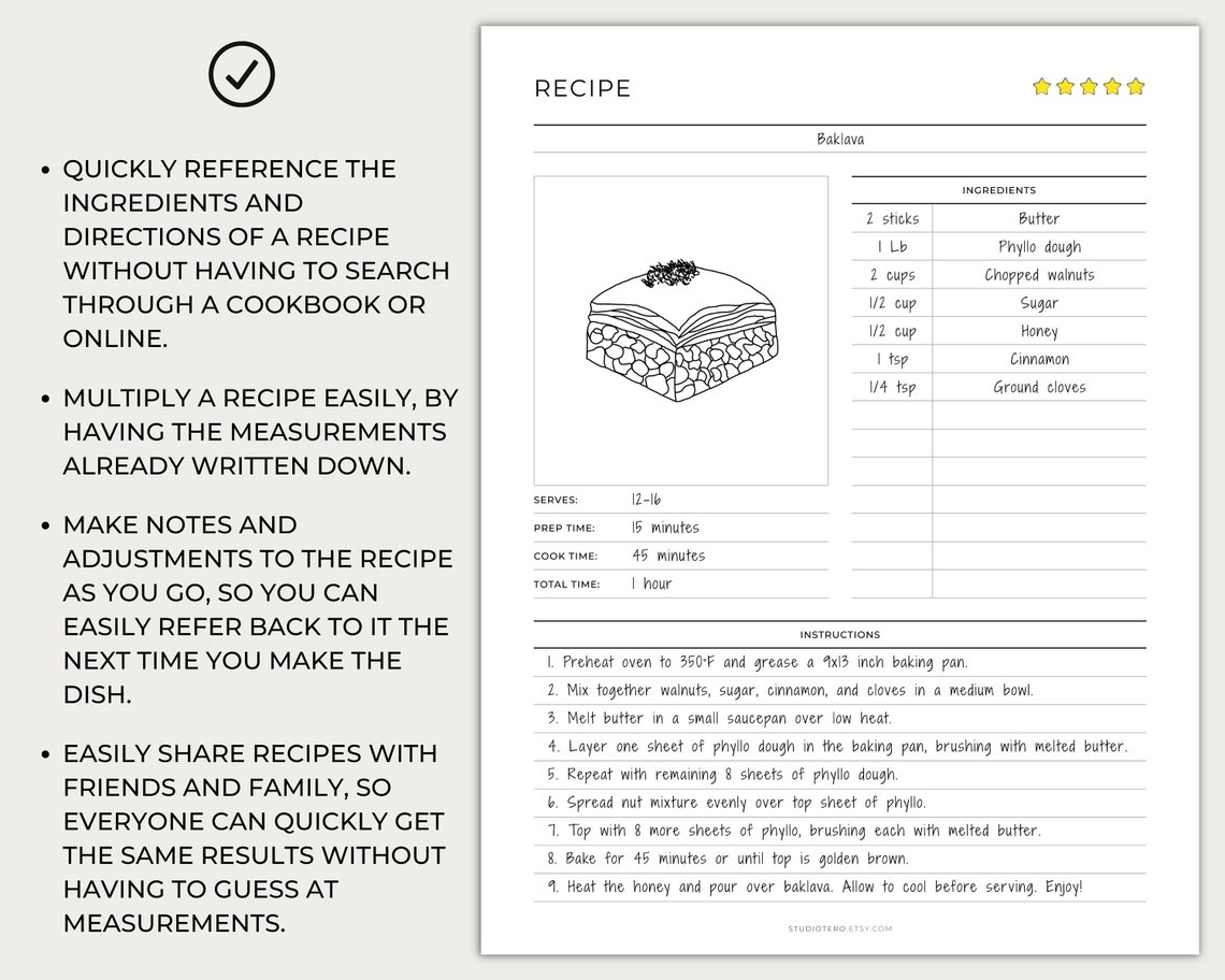 Recipe Sheet, Printable, Minimal, Cooking Planner, Recipe Planner, Food ...