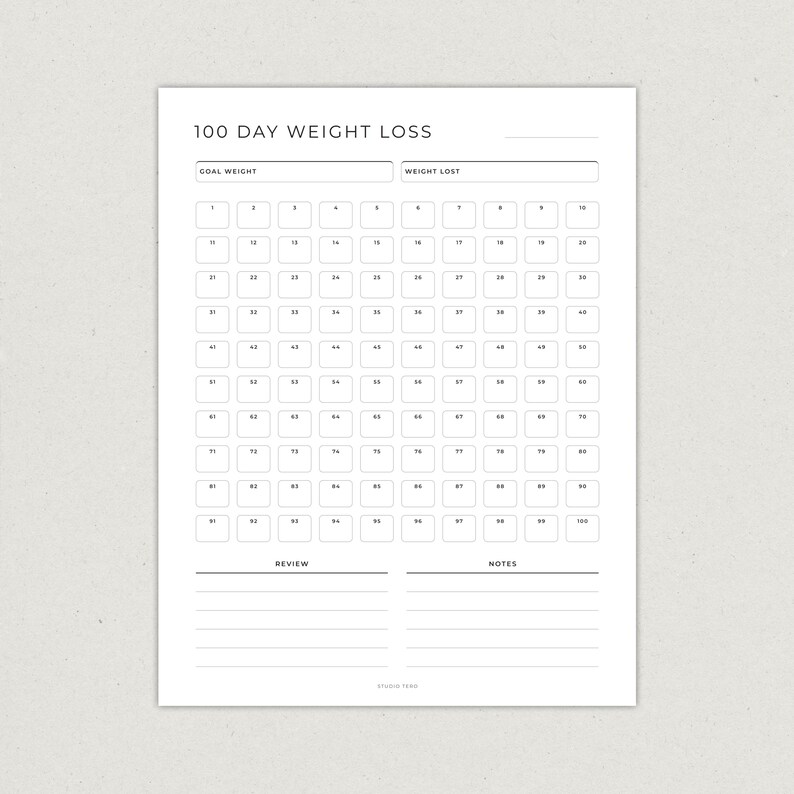 100 Day Weight Loss Tracker Printable, Weight Loss Challenge, Weight ...