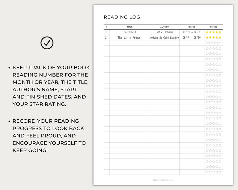 Reading Log, Printable, Minimal, Students Reading Journal, Book Log ...