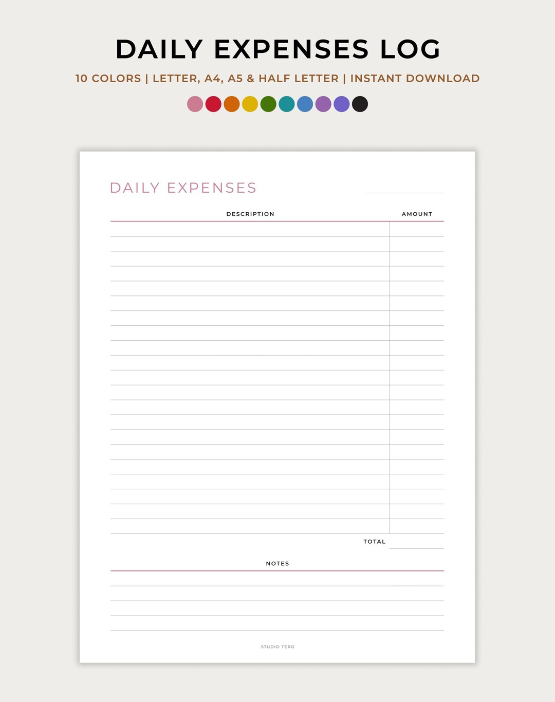 Daily Expenses Log, Expense Tracker, Spending Log, Budget Tracker ...