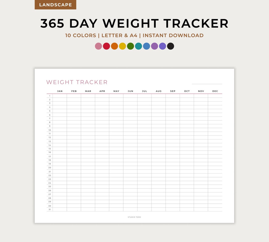 365 Day Weight Tracker, Daily Weight Journal, Weight Loss Tracker ...