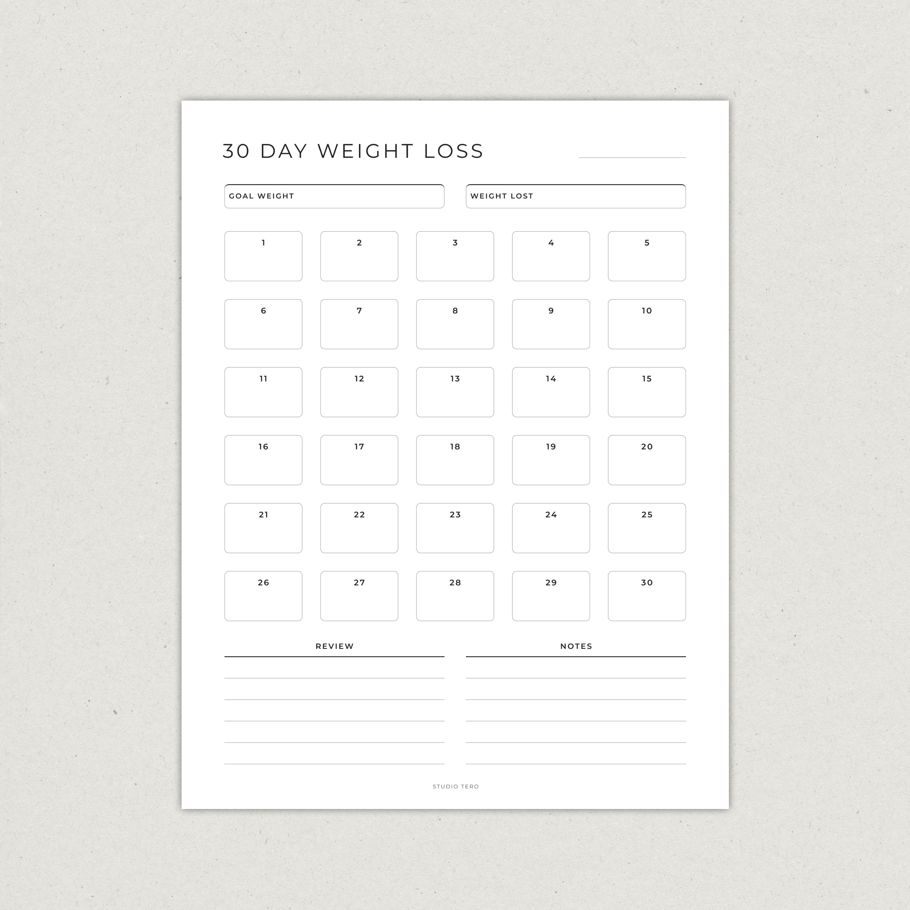 30 Day Weight Loss Tracker Printable, Weight Loss Challenge, Weight ...