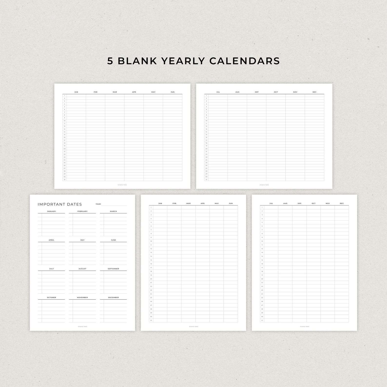 Blank Calendars BUNDLE, Yearly Calendar, Undated Calendars, Monthly ...