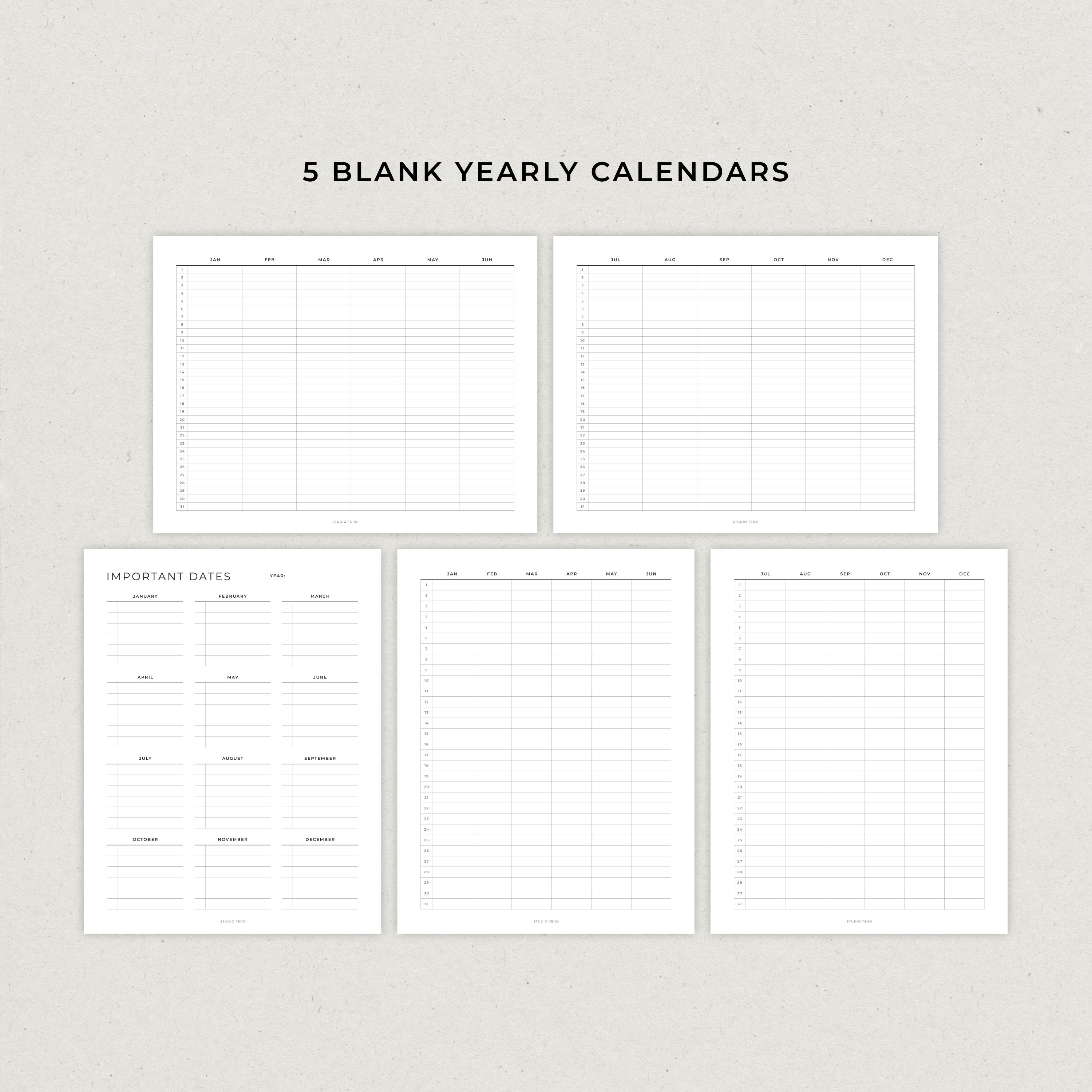 Blank Calendars BUNDLE, Yearly Calendar, Undated Calendars, Monthly ...