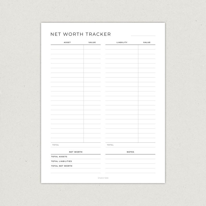 Net Worth Tracker Printable, Asset and Liability Balance Sheet ...