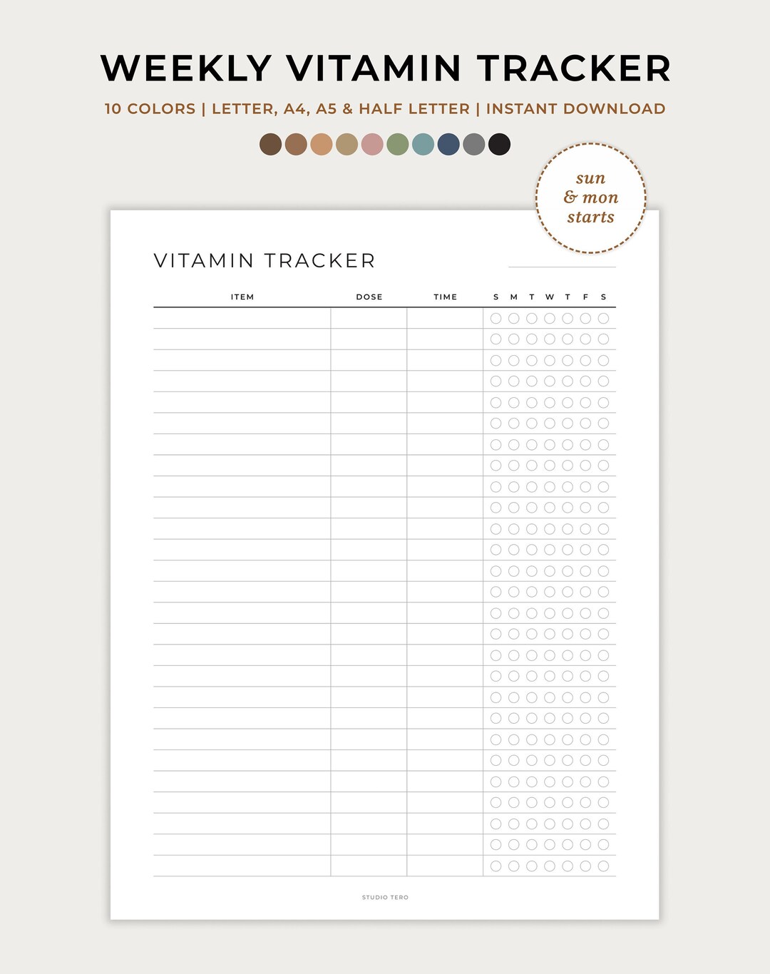 Weekly Vitamin Tracker, Printable, Supplement Checklist, Daily Vitamin ...