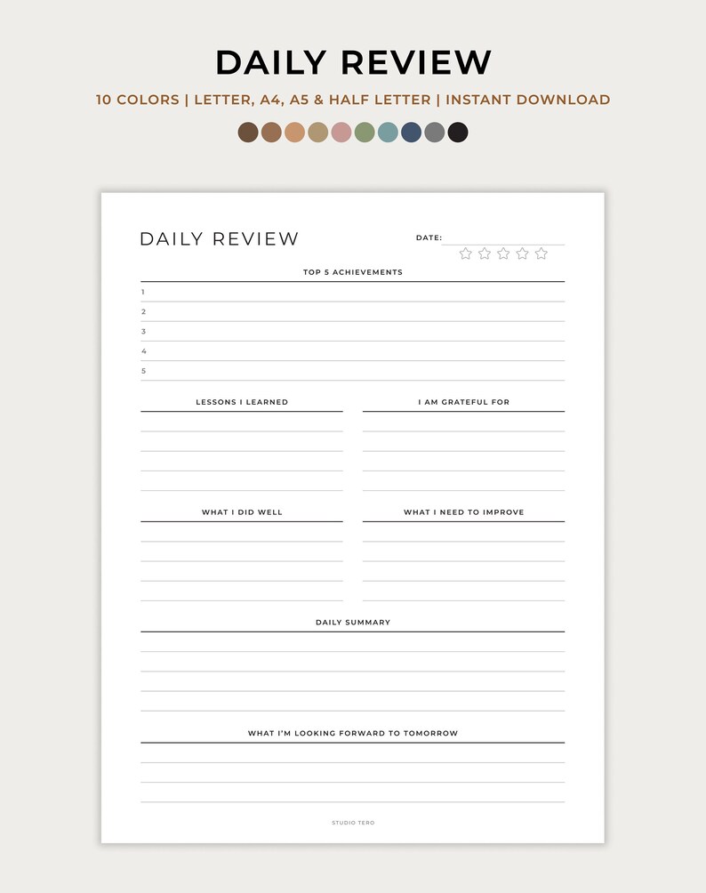 Daily Review, Daily Printable 8.5x11 Planner Daily Grind Planner ...