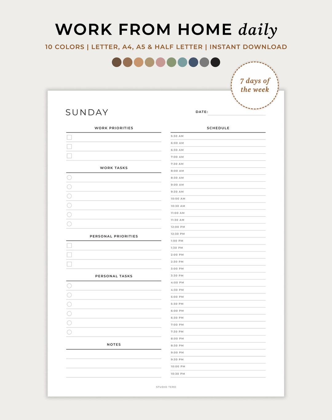 Work From Home Daily, Daily Printable 8.5x11 Planner Daily Grind ...