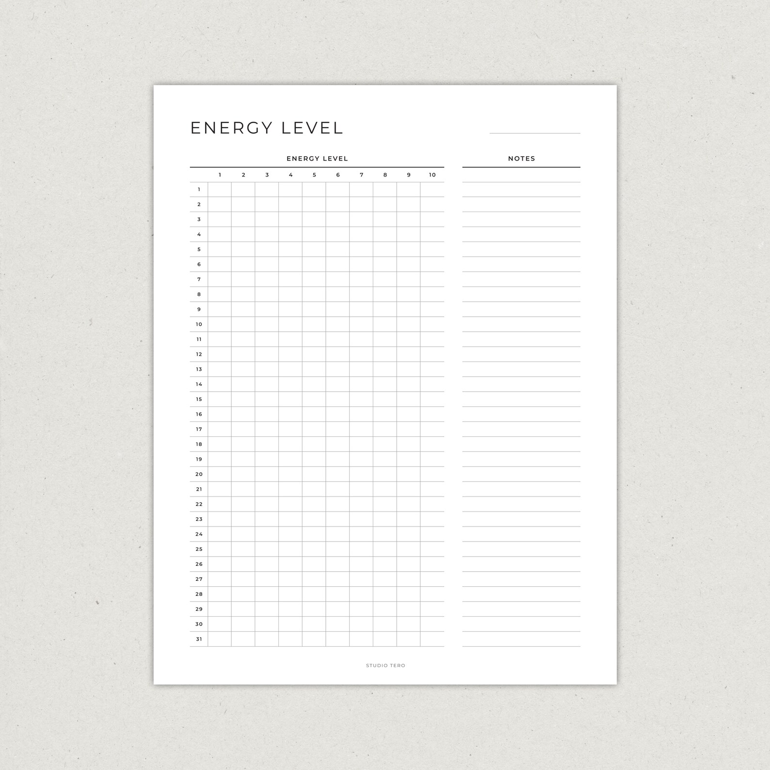 Energy Level Tracker, Printable Template, Wellness Planner, Health ...