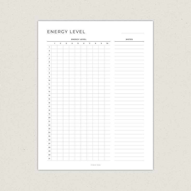 Energy Level Tracker, Printable Template, Wellness Planner, Health ...