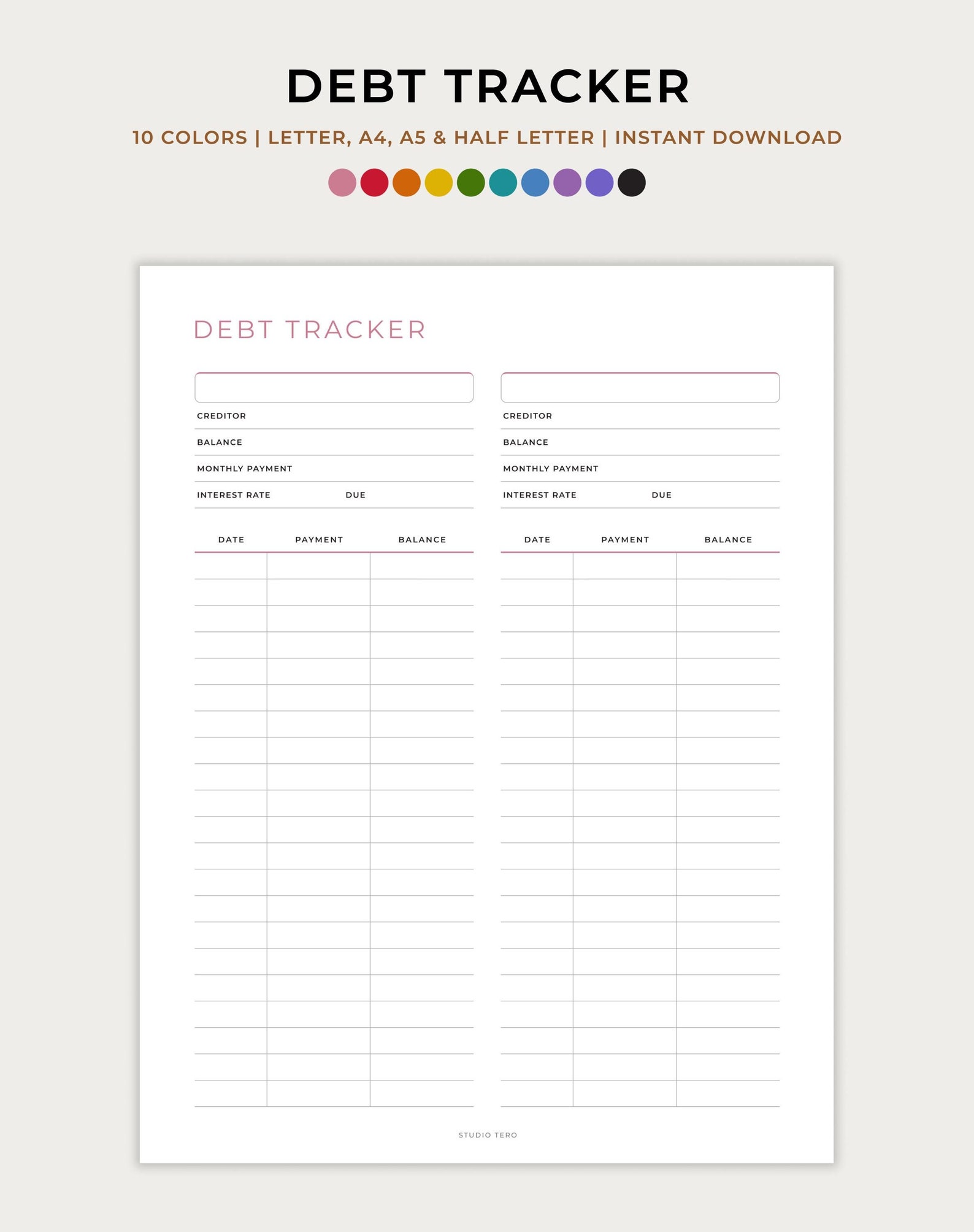 Debt Tracker Printable, Debt Payoff Log, Debt Overview, Budget Planner ...