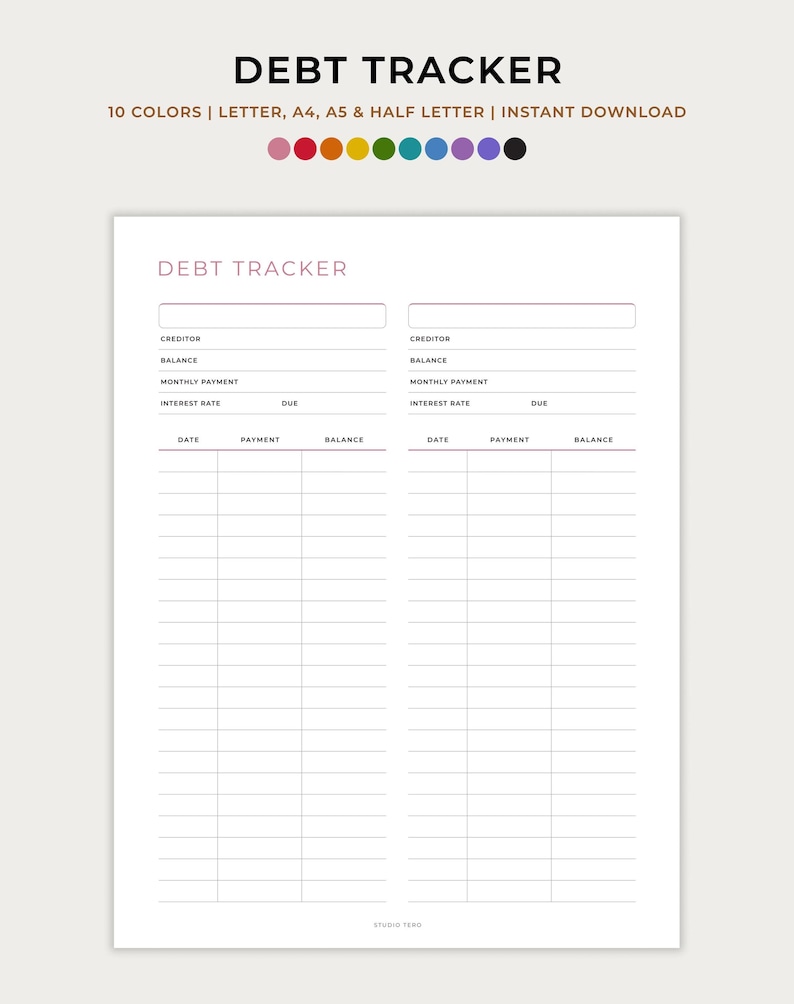 Debt Tracker Printable, Debt Payoff Log, Debt Overview, Budget Planner ...