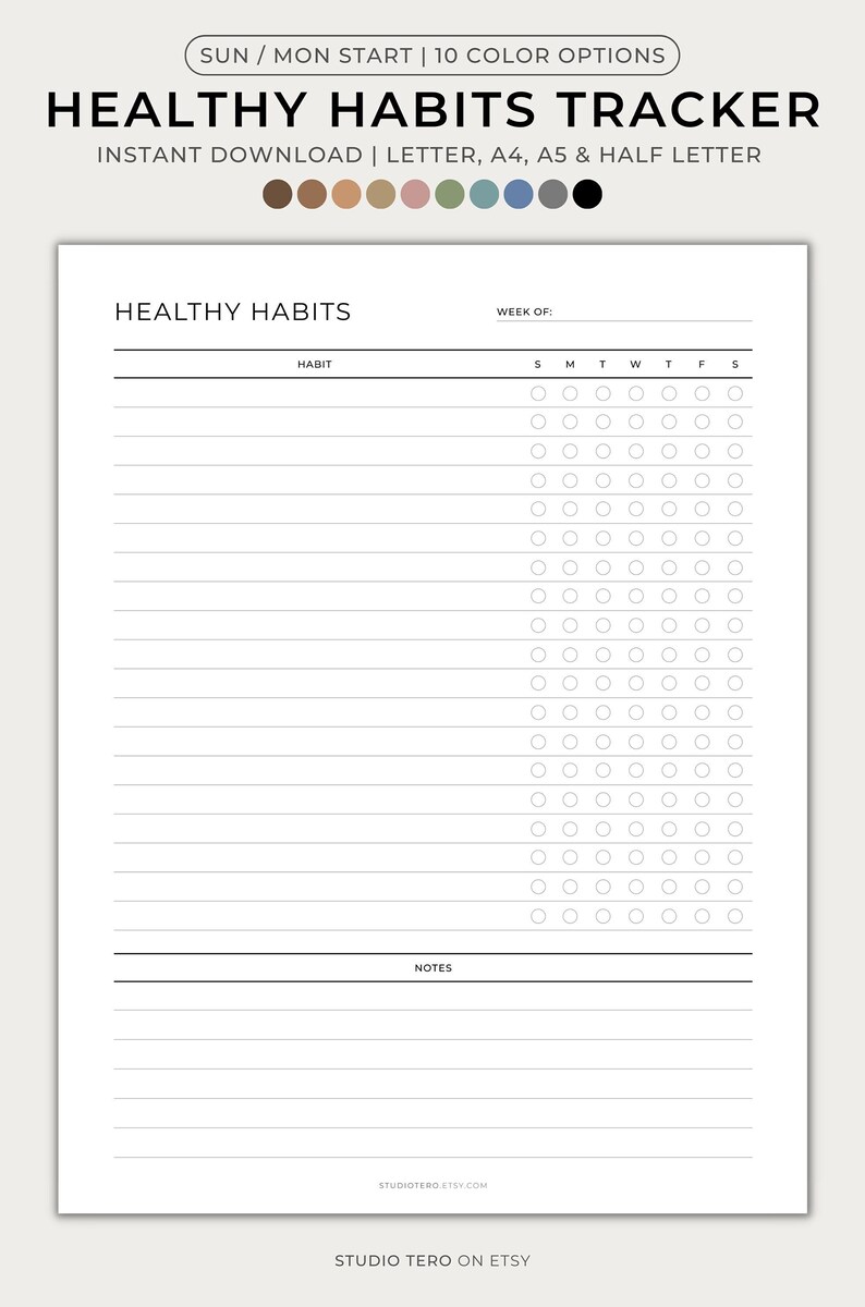 Healthy Habits Tracker, Printable, Minimal, Weekly Habit Tracker ...