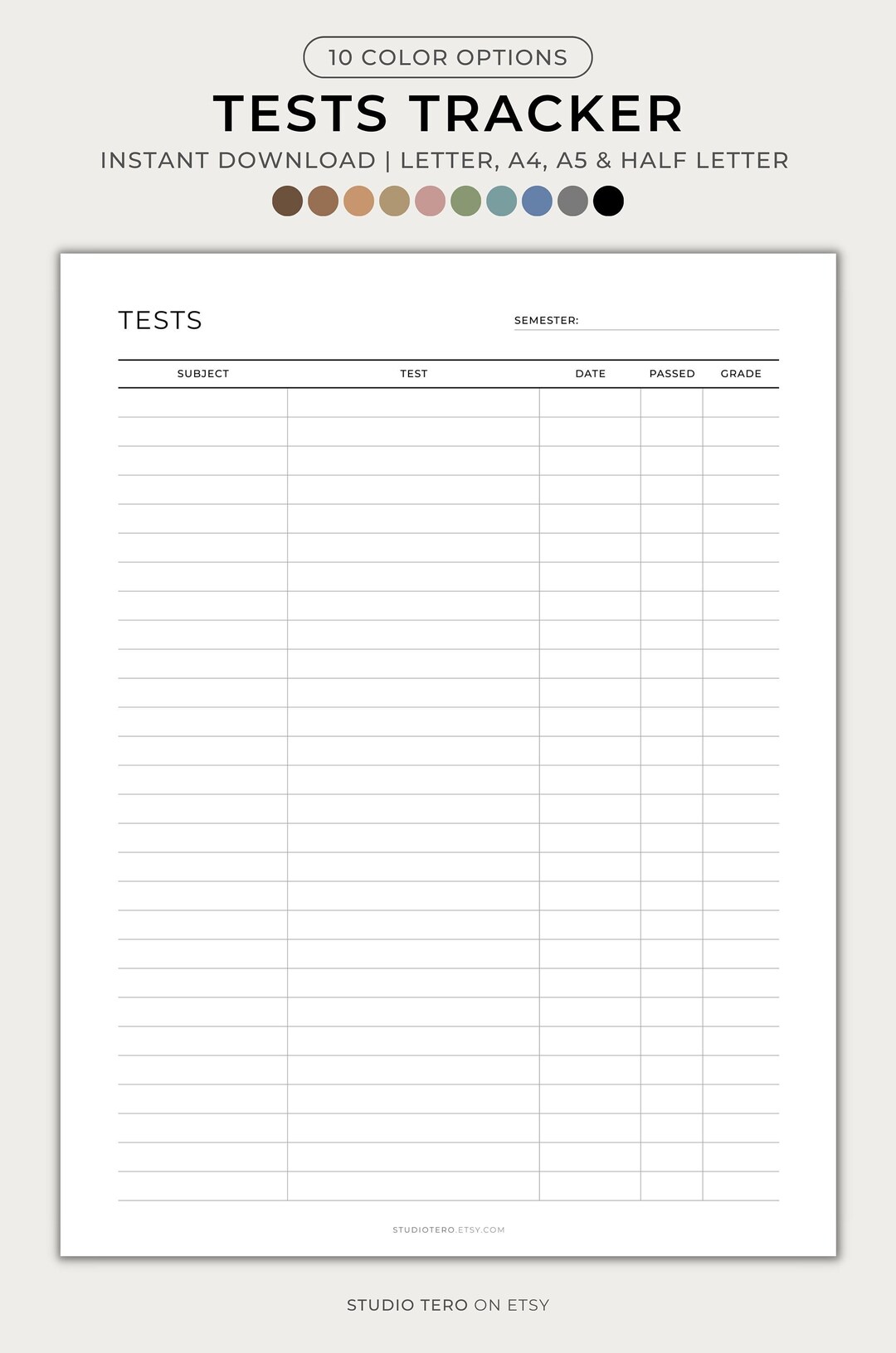 Tests Tracker, Printable, Minimal, Exams Tracker, Study Planner, Exam ...