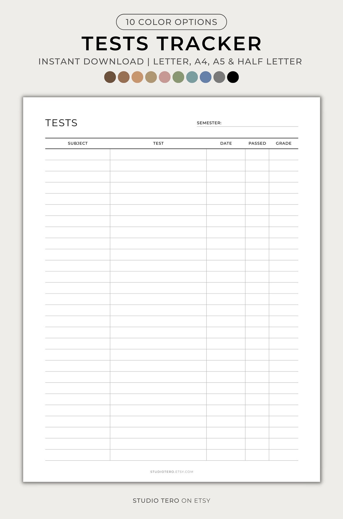 Tests Tracker, Printable, Minimal, Exams Tracker, Study Planner, Exam ...