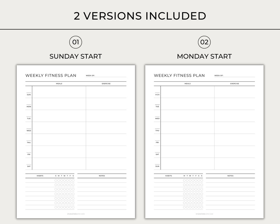 Weekly Fitness Planner, Printable, Minimal, Workouts Tracker, Weekly ...
