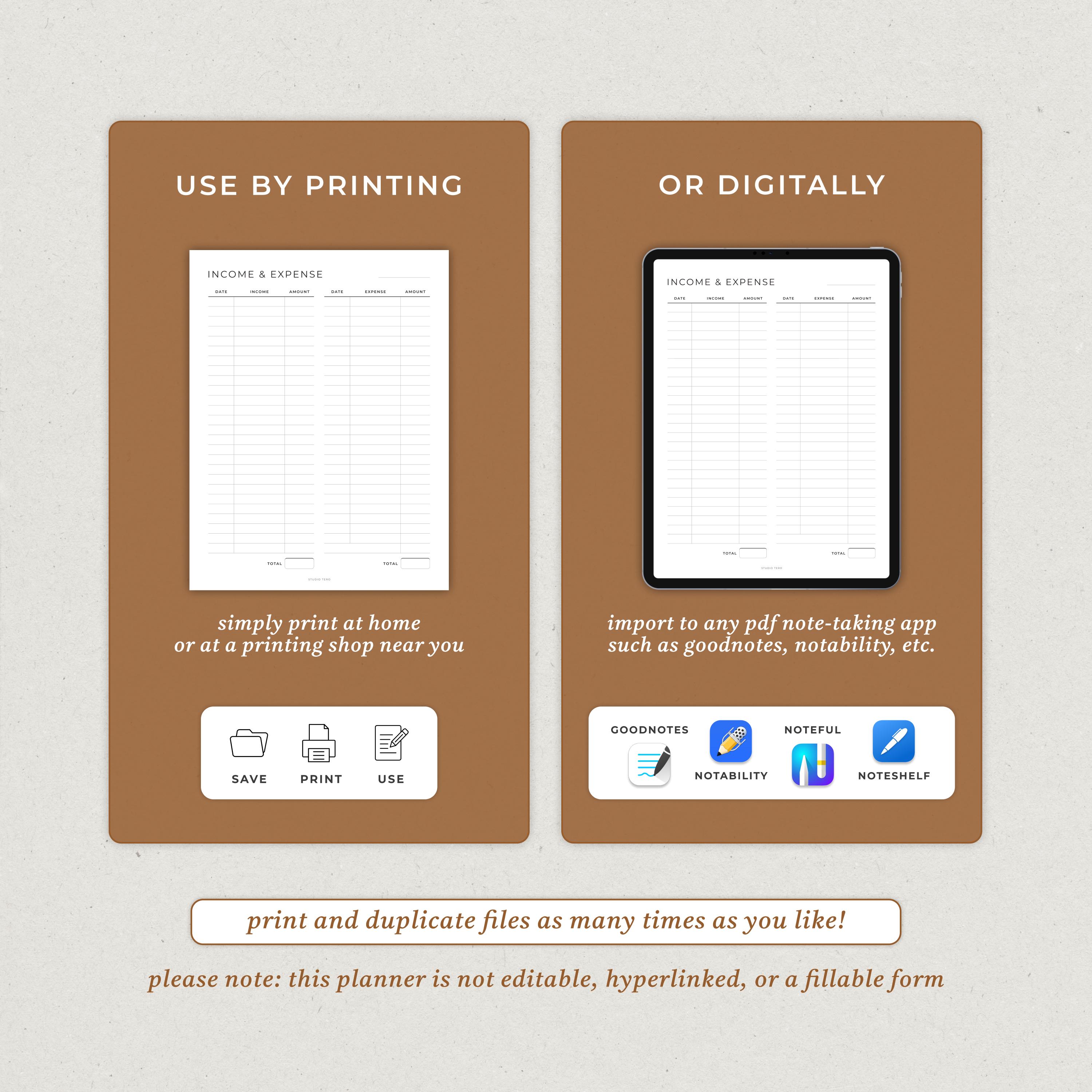 Income and Expense Tracker on One Page, Financial Planner Printable ...