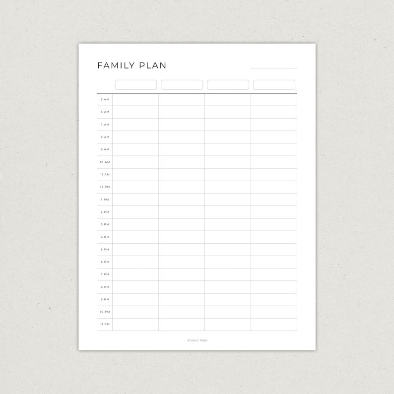 Hourly Family Planner, Printable, Family Daily Planner, Family Schedule ...