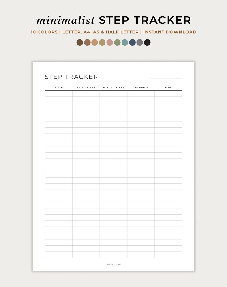 Minimalist Step Tracker, Printable Step Log, Walking Journal, Exercise ...