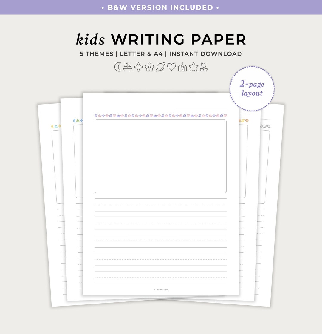 Kids Writing Paper, Printable, Minimal, Journal for Kids, Diary for ...