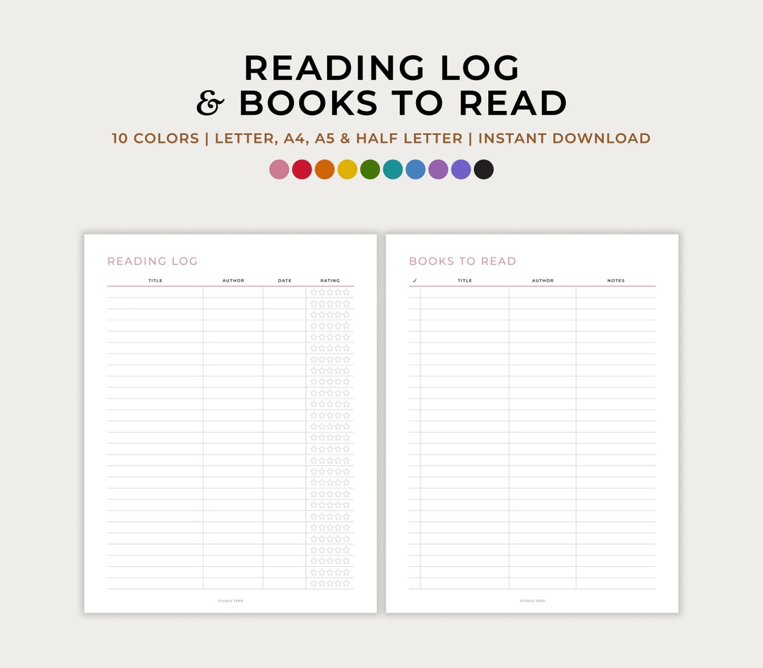 Reading Log and Books to Read, Reading Tracker, Book Log, Reading List ...