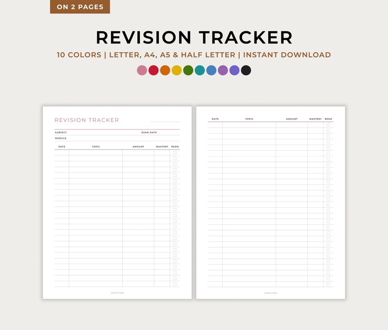 Revision Tracker, Study Log, Study Hours Tracker, Exam Revision Log ...
