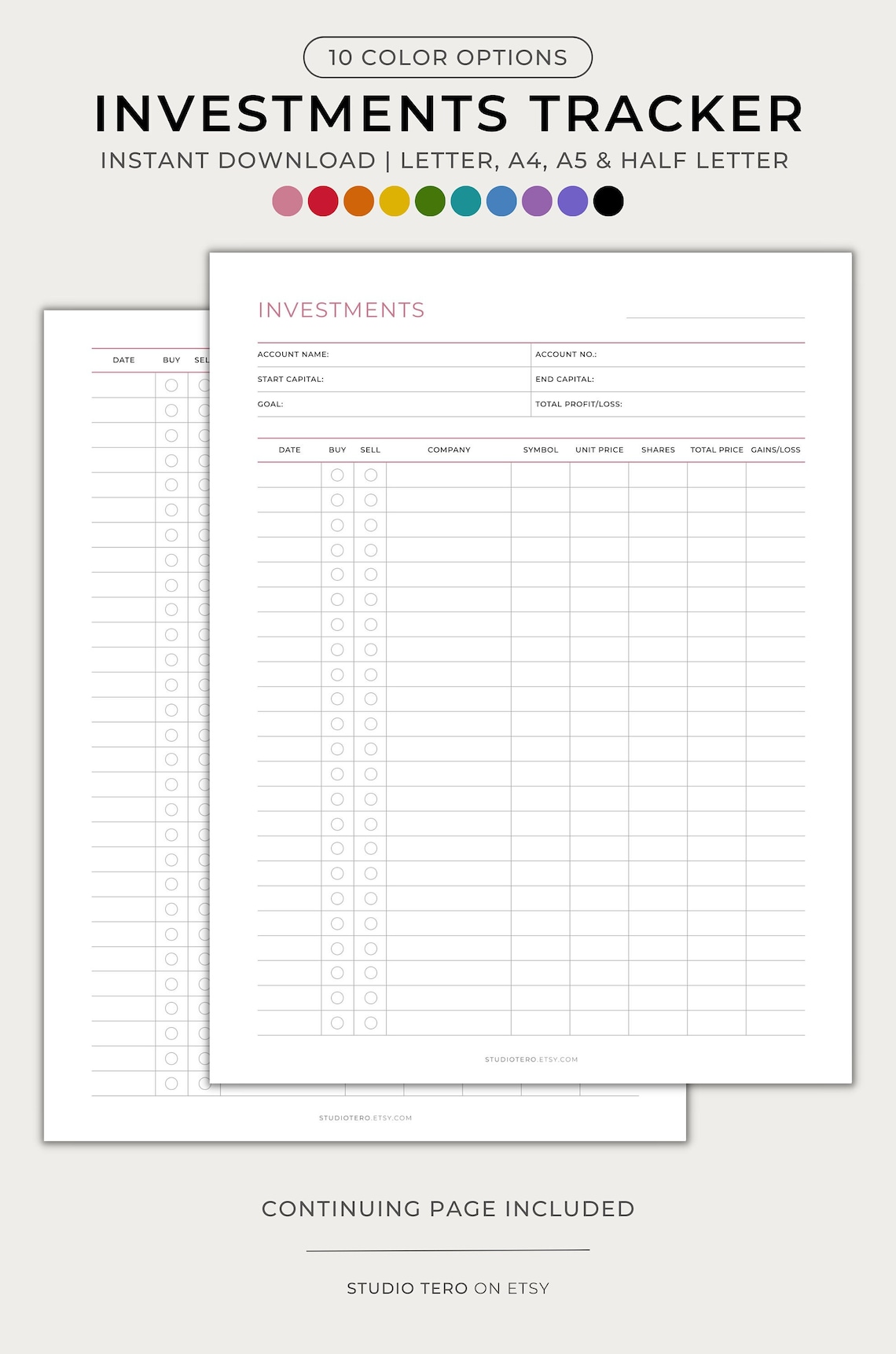 Investments Tracker, Printable, Minimal, Stocks Planner, Investments ...
