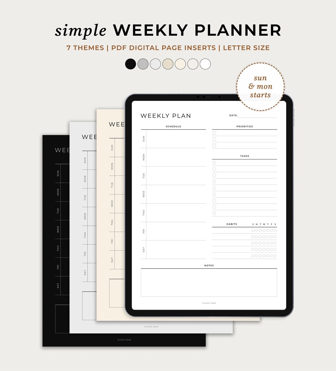 Simple Weekly Planner, Desktop Plan Weekly H Undated Plan Strategic ...