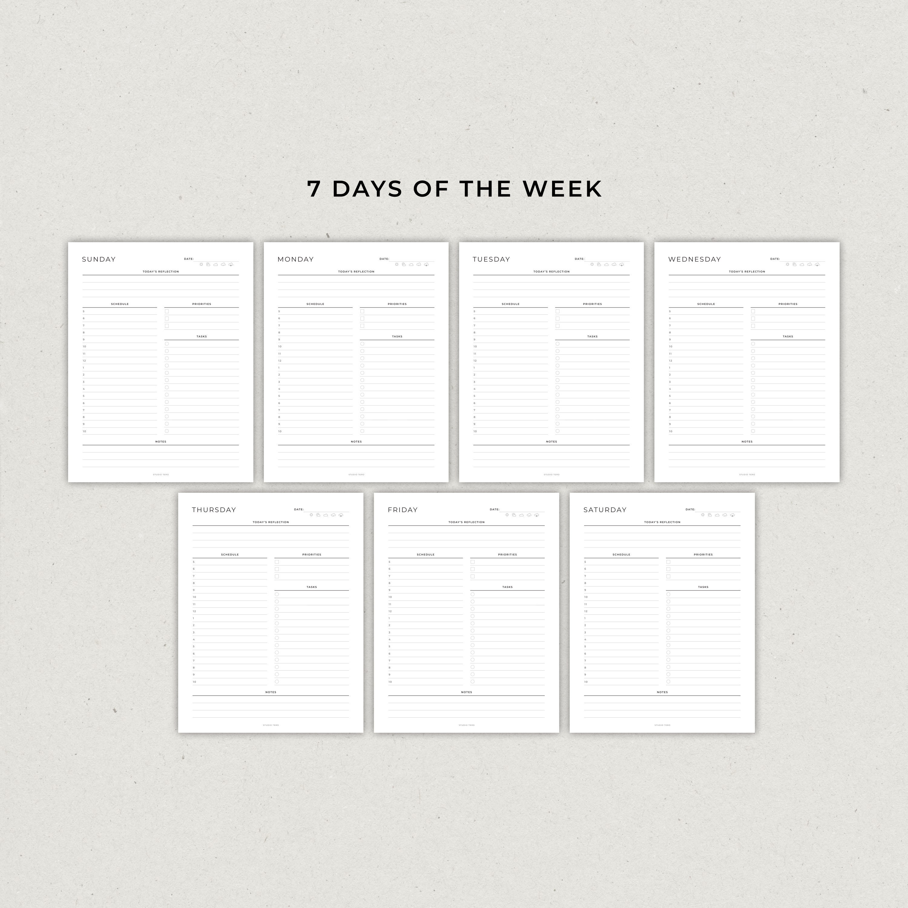 7 Day Plan, Daily Printable 8.5x11 Planner Daily Grind Planner Inserts ...