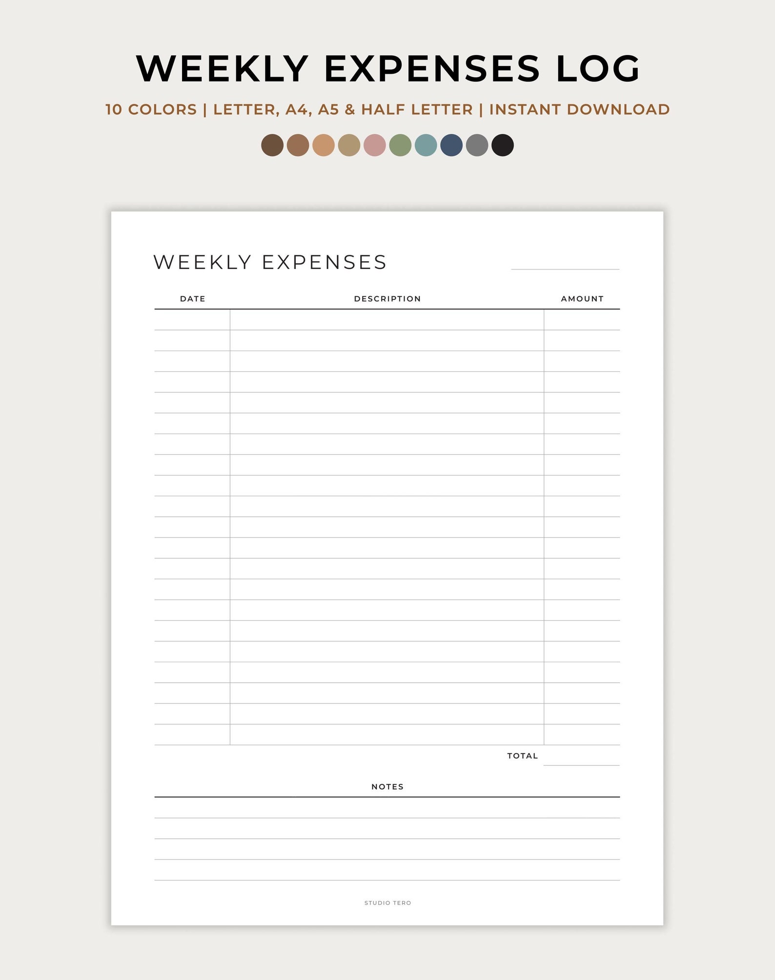 Weekly Expenses Log, Expense Tracker, Spending Log, Weekly Budget ...