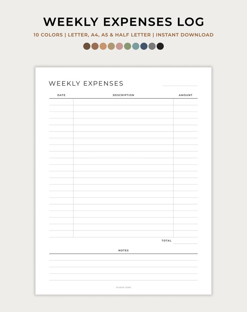 Weekly Expenses Log, Expense Tracker, Spending Log, Weekly Budget ...